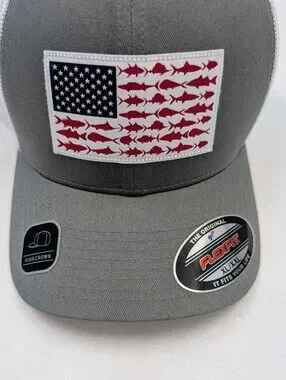 Columbia | Accessories | Columbia Pfg Flexfit Fish Flag Cap Gray Red ...